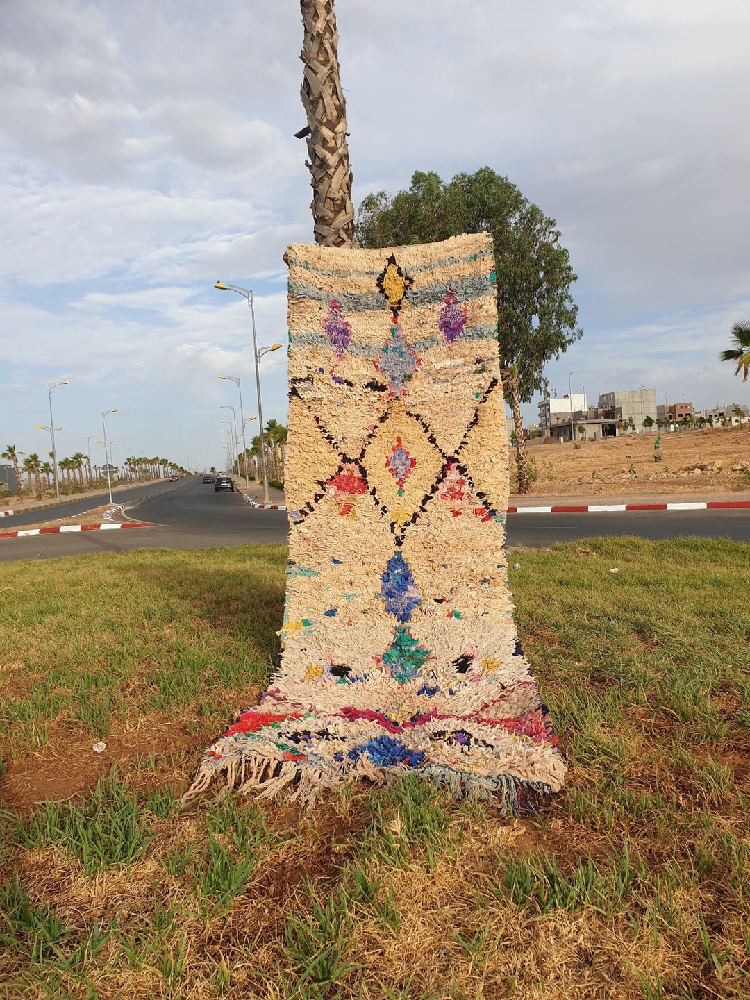 7.9x2.4ft Moroccan Boucharouit Carpet-vintage Art Deco Rug-the Rarest ...