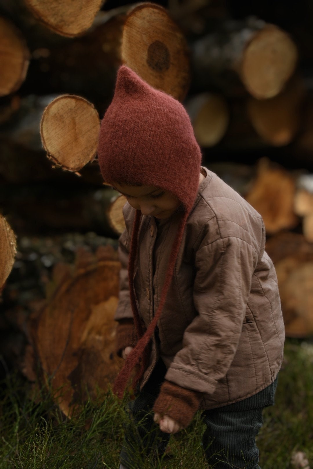 Baby Pixie Bonnet Hat,wool Knitted Beanie With Ties,alpaca Kid Soft Cap Rust Red - Etsy