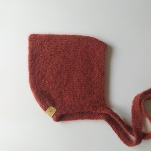 Baby Pixie Bonnet Hat,wool Knitted Beanie With Ties,alpaca Kid Soft Cap Rust Red - Etsy