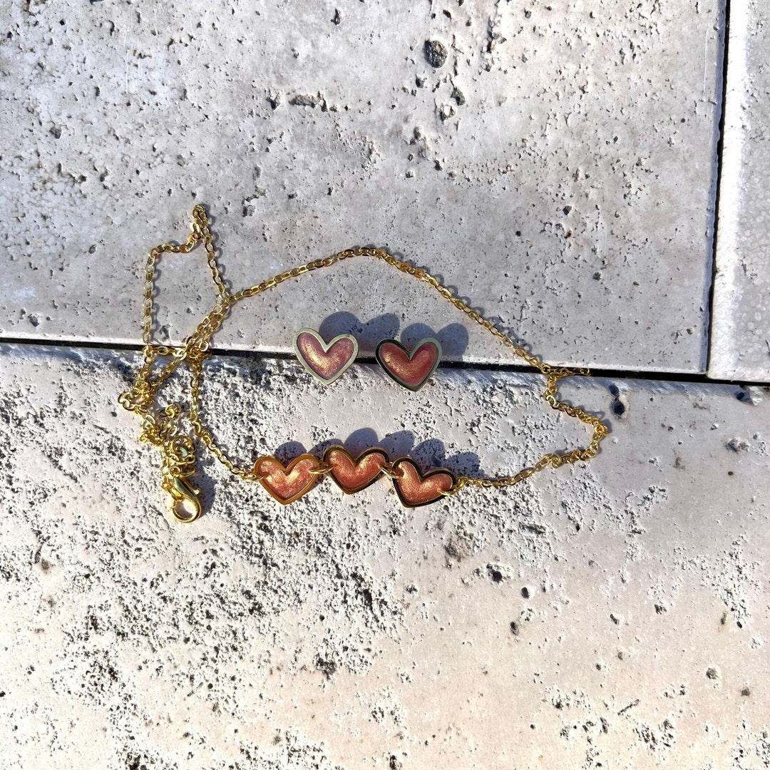 Resin Heart Jewelry Set. Necklace and Earring Set. Gift for Her - Etsy