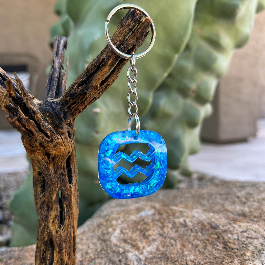 Resin and Foil Leaf Keychain. Zodiac Sign Split Keyring. - Etsy