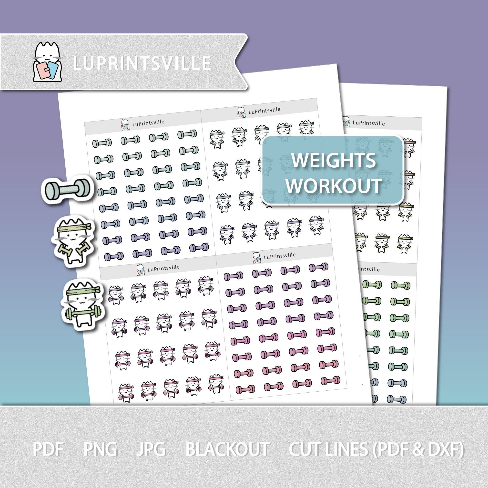 Weights Workout Printable Planner Stickers Exercise Planner Stickers ...