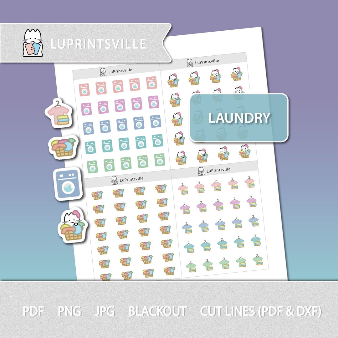 Laundry Printable Planner Stickers | Laundry Planner Stickers | Bullet ...
