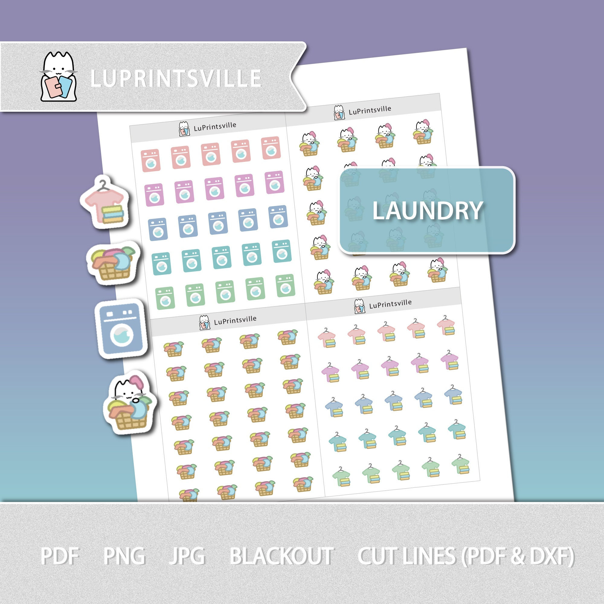 Laundry Printable Planner Stickers | Laundry Planner Stickers | Bullet ...