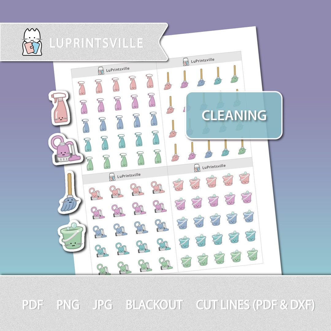 Cleaning Printable Planner Stickers | Chores Planner Stickers | Bullet ...