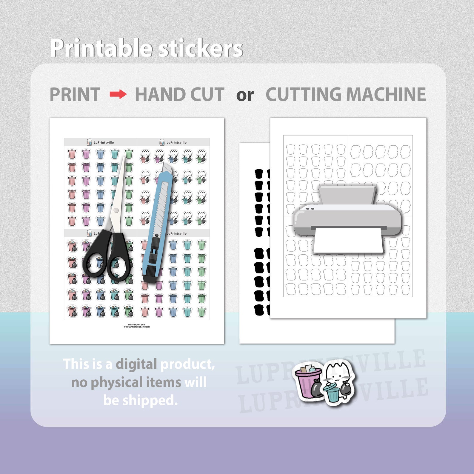 Trash Can Printable Planner Stickers | Garbage Planner Stickers ...