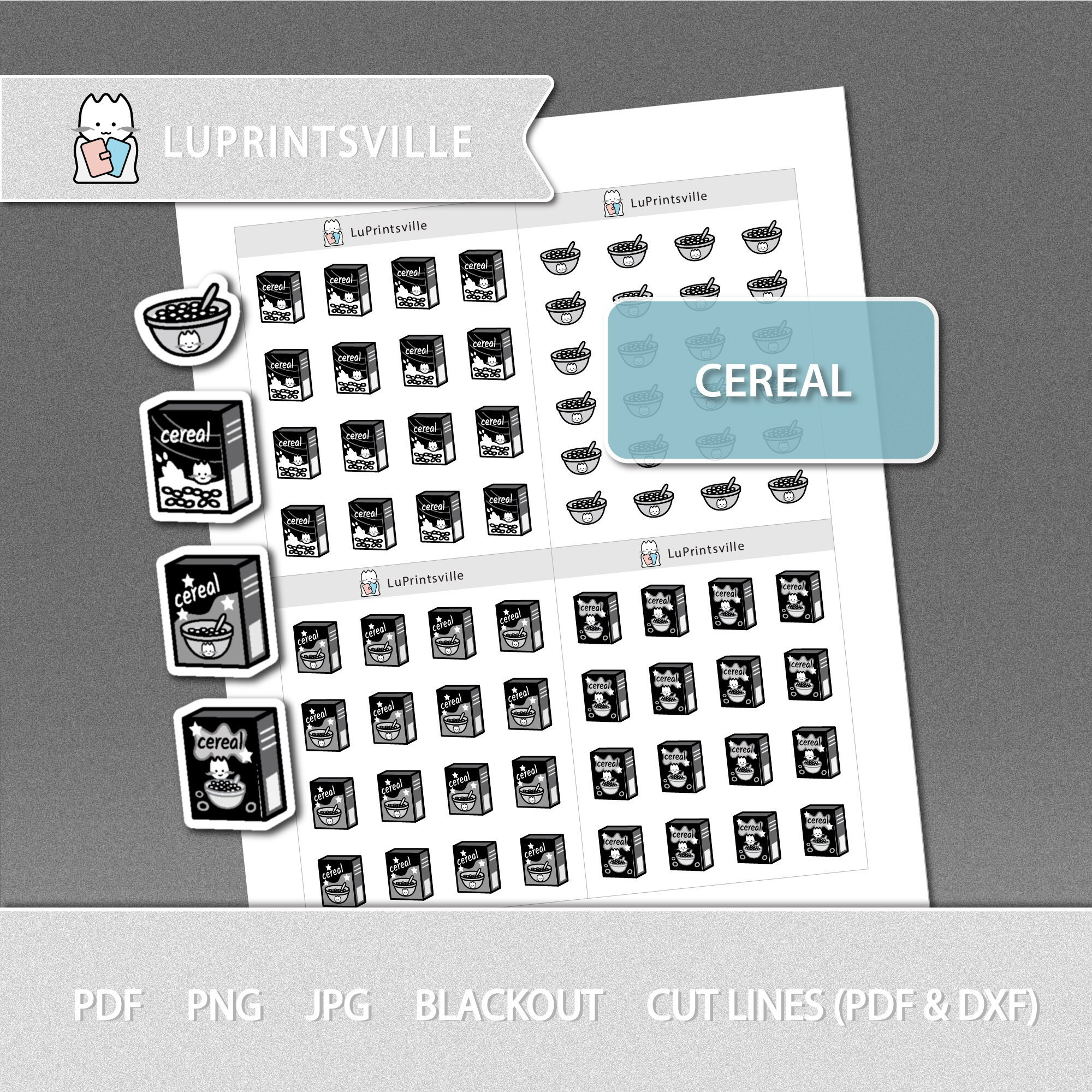Cereal Printable Planner Stickers | Breakfast Planner Stickers | Bullet ...