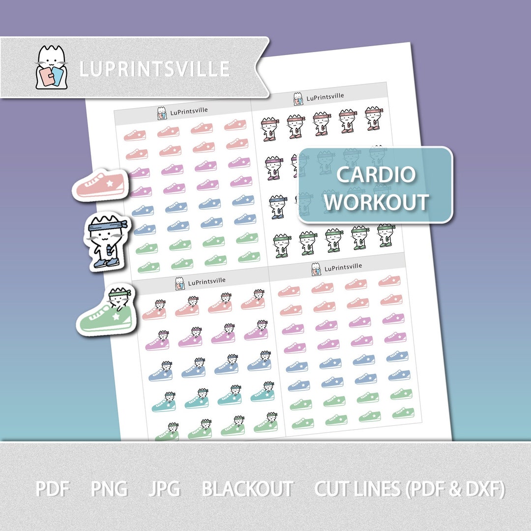 Cardio Workout Printable Planner Stickers | Running Planner Stickers ...