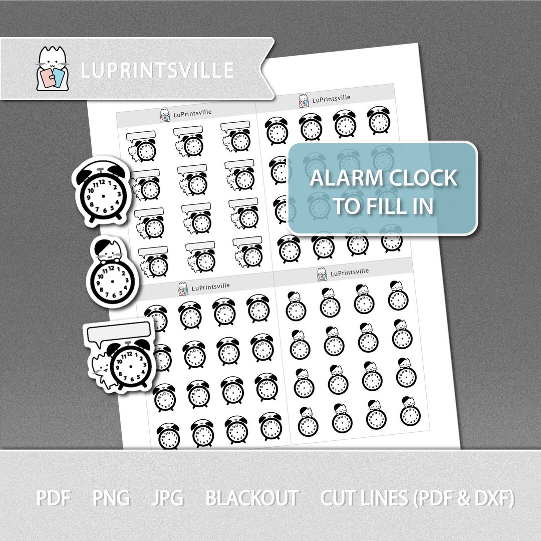 Clock Fill in Printable Planner Stickers Alarm Clock Fill in Planner ...