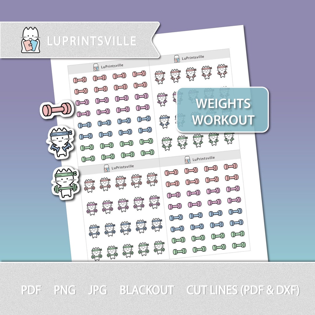 Weights Workout Printable Planner Stickers | Exercise Planner Stickers ...