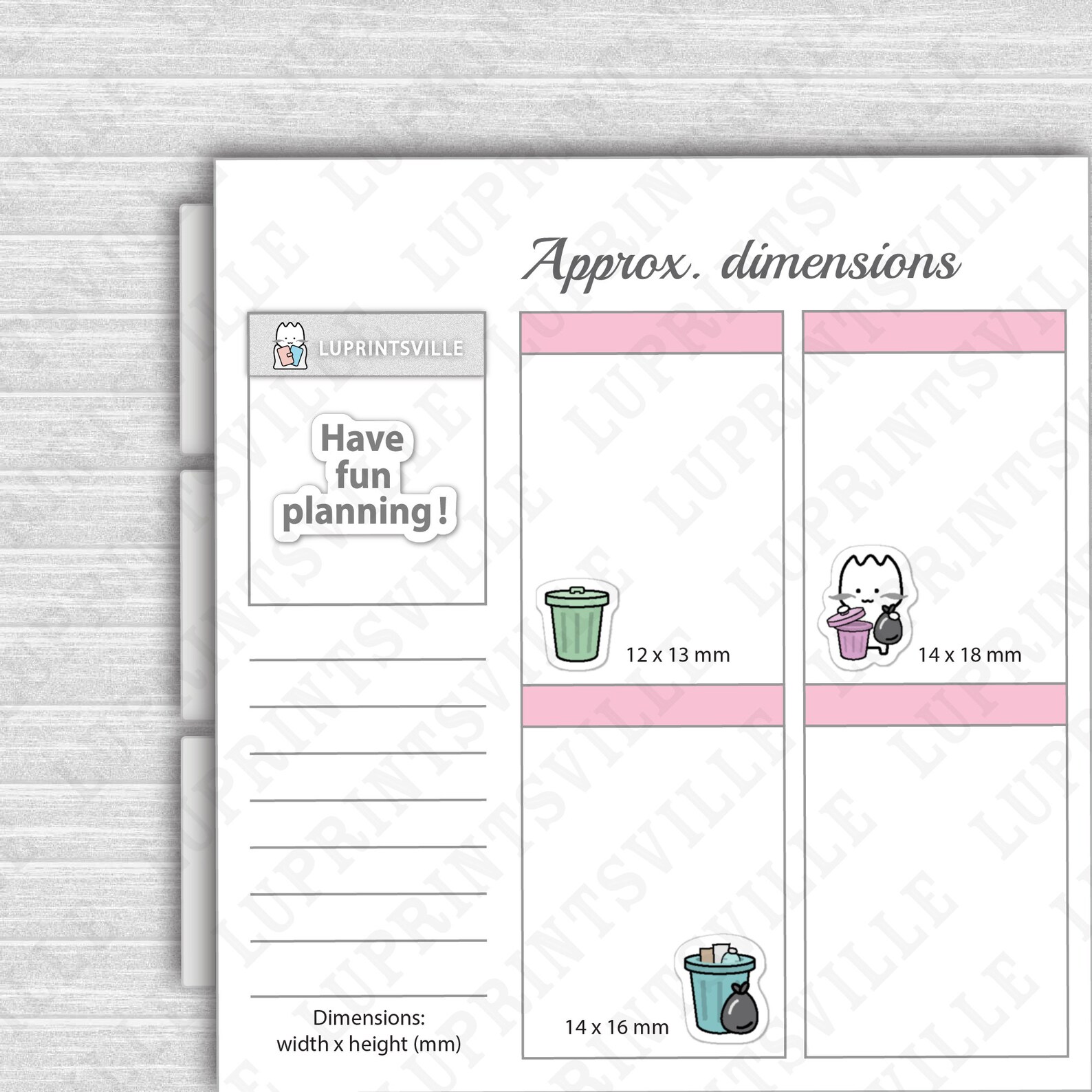 Trash Can Printable Planner Stickers | Garbage Planner Stickers ...