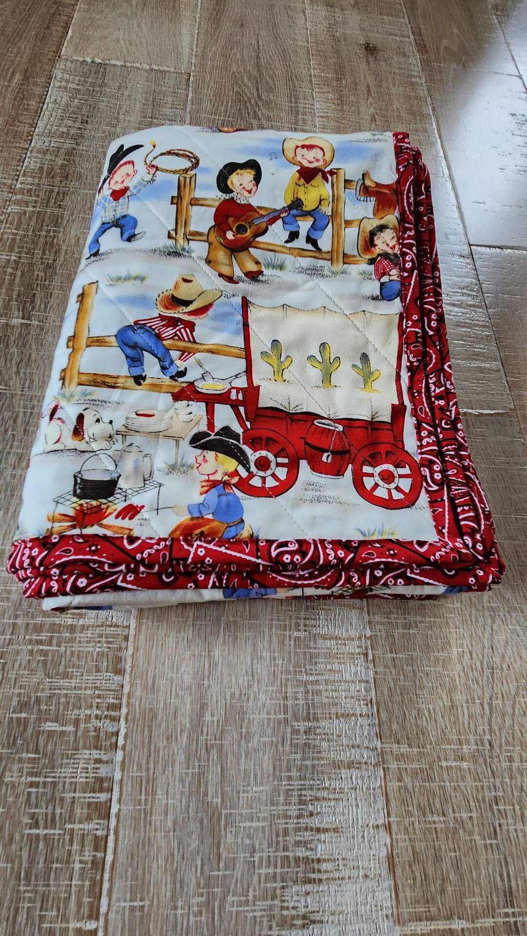 Red Western Baby Quilt: Cowboy Print, Handmade Cotton Crib Blanket - Etsy