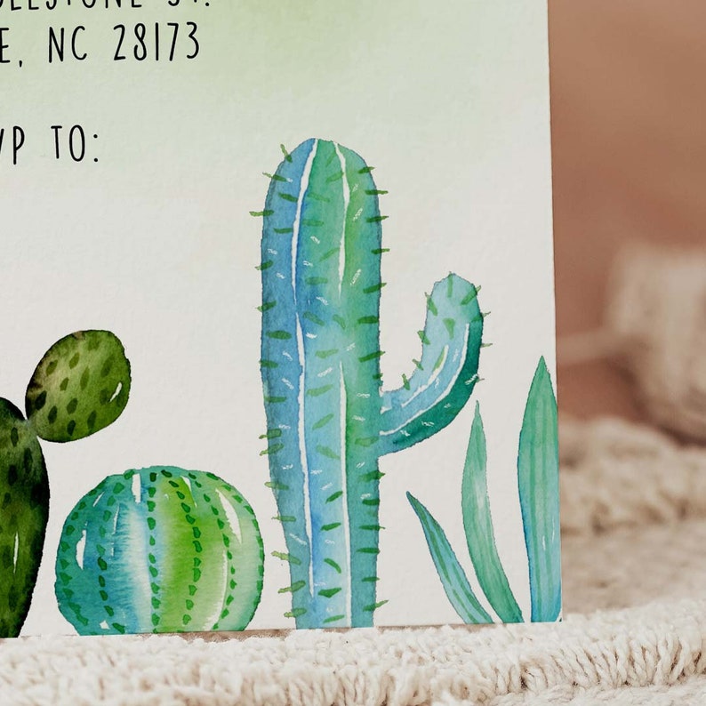 Watercolor Cactus & Succulent Birthday Invitation Handpainted ...