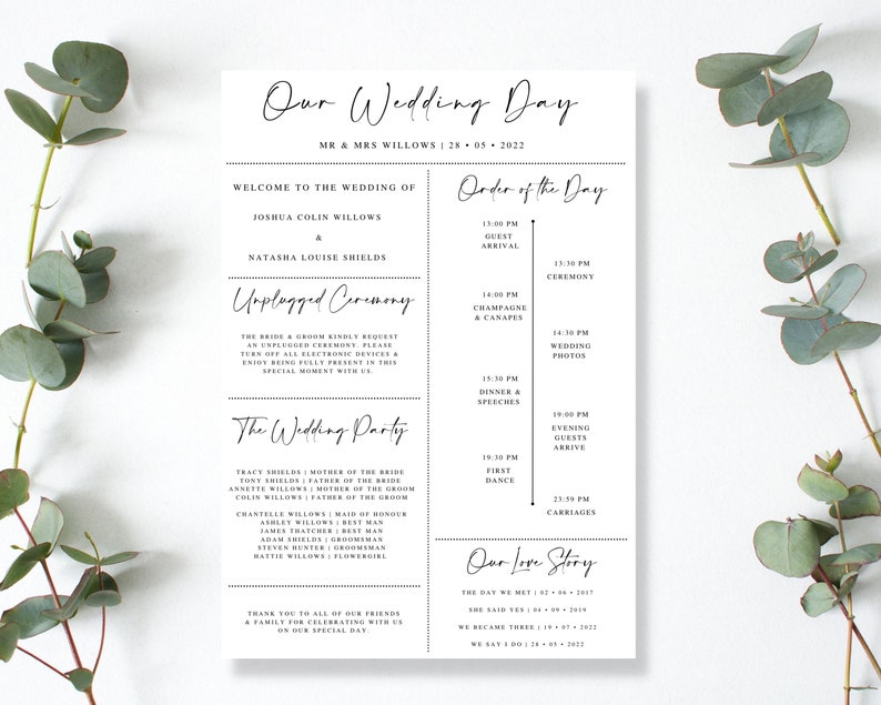 Wedding Program Order of the Day Simplistic Design Modern - Etsy