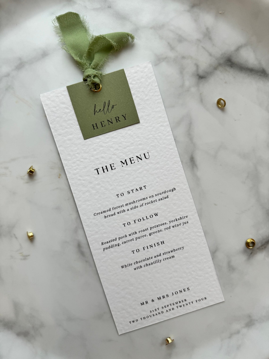 Wedding Menu, Personalised Wedding Menu With Place Name, Chiffon Ribbon ...