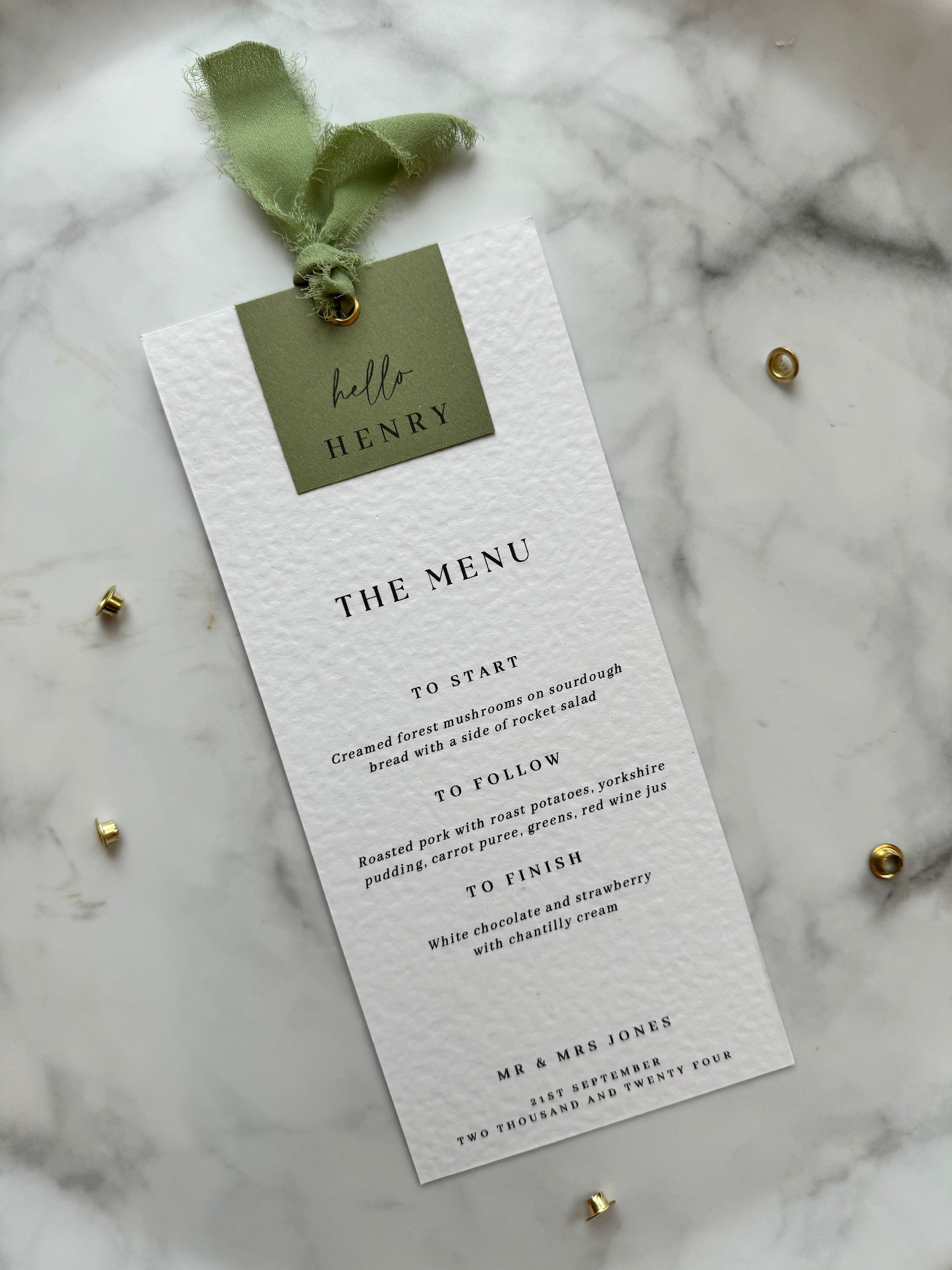 Wedding Menu, Personalised Wedding Menu With Place Name, Chiffon Ribbon ...