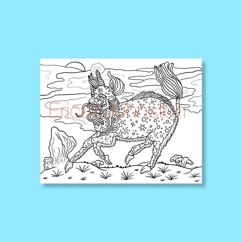 Korean Folk Unicorn Coloring Pages, DIGITAL DOWNLOAD, Kirin Art ...