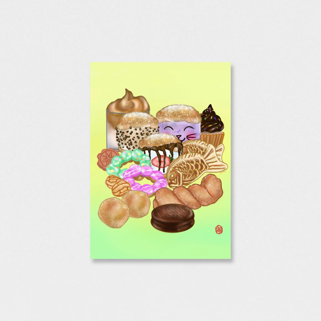 Sweets Mini Print, Asian Snacks, Food Art Print, Asian Sweets Art ...