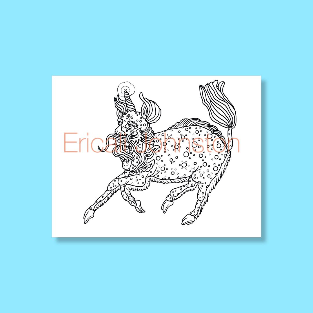 Korean Folk Unicorn Coloring Pages, DIGITAL DOWNLOAD, Kirin Art ...