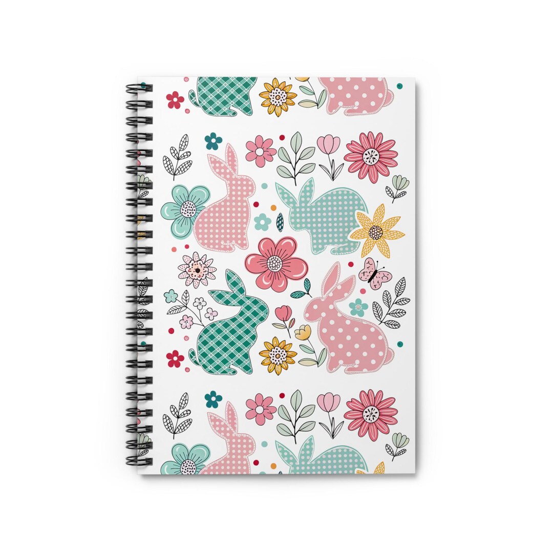 Whimsical Floral Bunny Spiral Notebook - Spring Journal, Note-taking ...