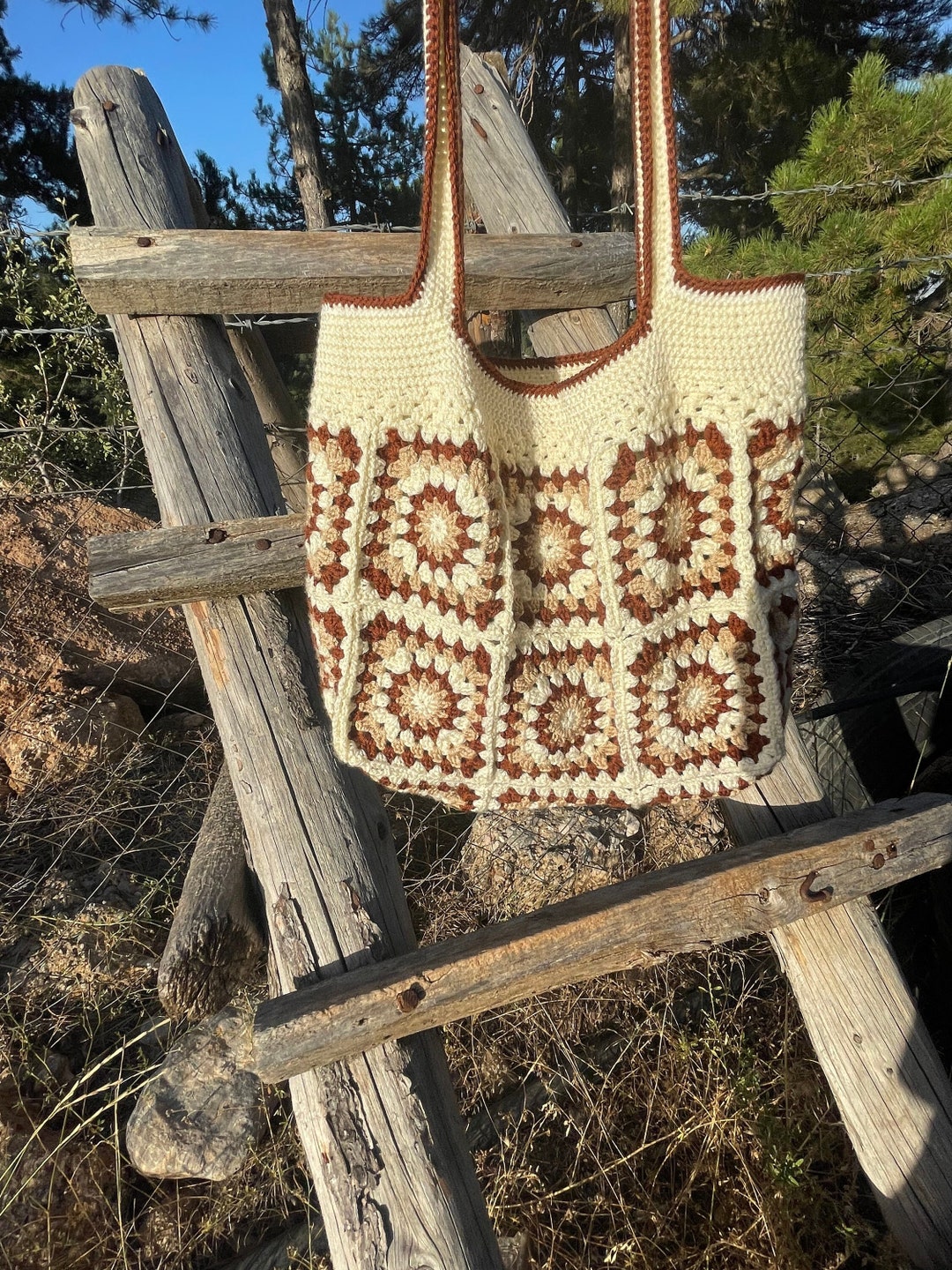 Cream Crochet Bag, Hippie Bag, Boho Bag, Granny Square Bag, Retro Bag ...
