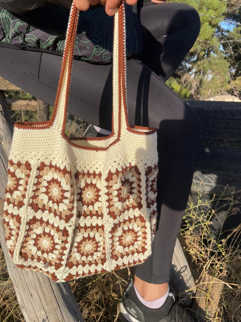 Cream Crochet Bag, Hippie Bag, Boho Bag, Granny Square Bag, Retro Bag ...