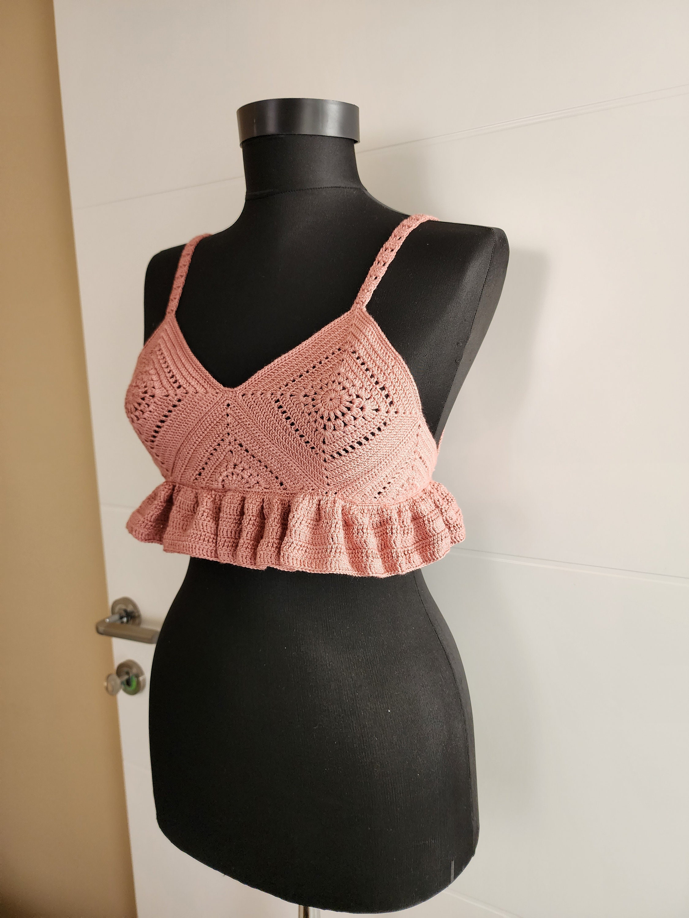 Crochet Classic Bralette, Customizable Crochet Crop Top Cotton Home ...