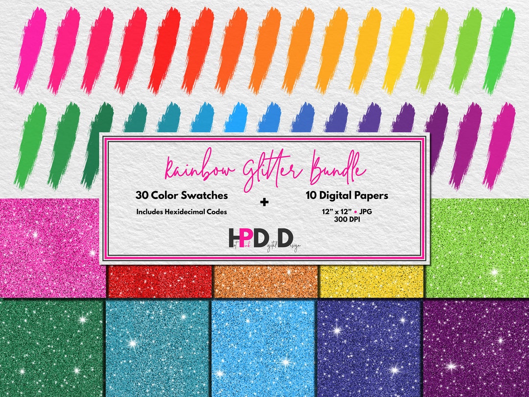 Color Swatch and Digital Paper Pack Bundle Rainbow Glitter Bundle ...