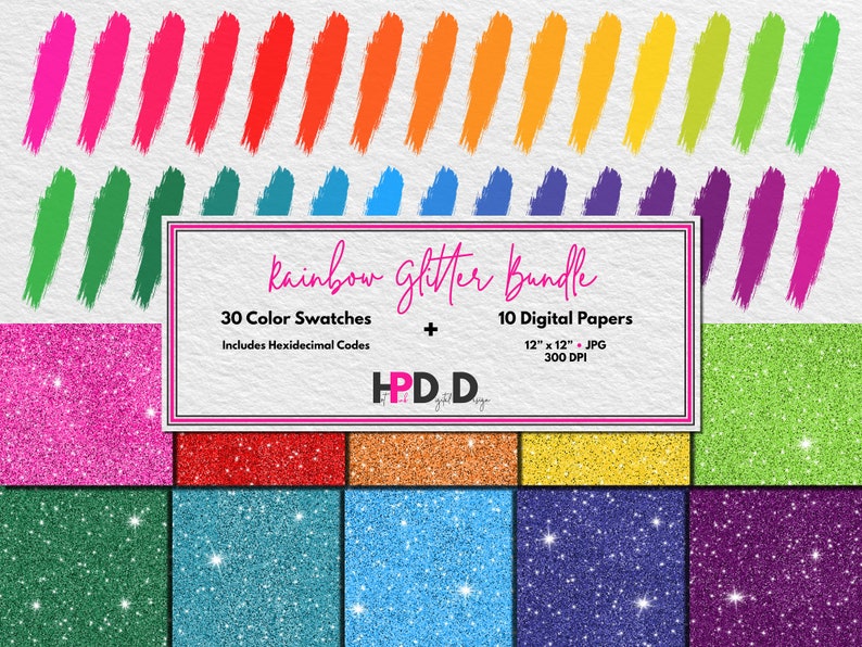 Color Swatch and Digital Paper Pack Bundle Rainbow Glitter - Etsy