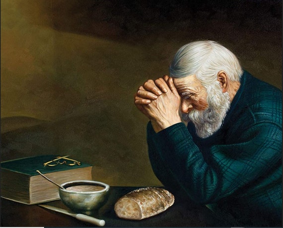 Print With Verse From Bible Man Praying Bread