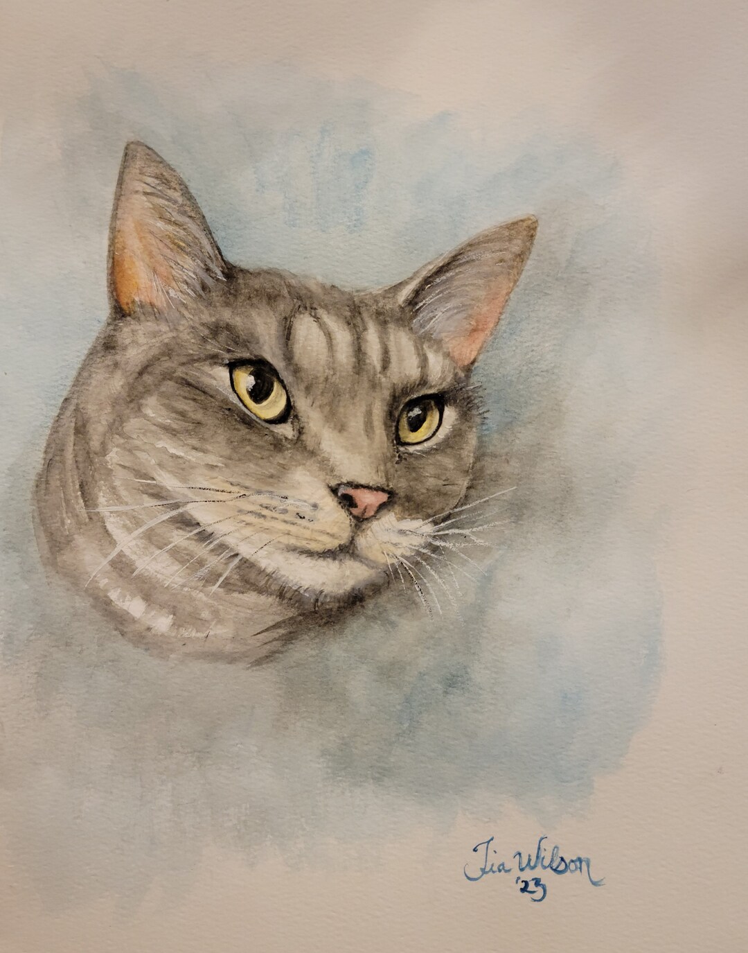 Print Grey Cat Portrait Original Art by Tia Wilson - Etsy