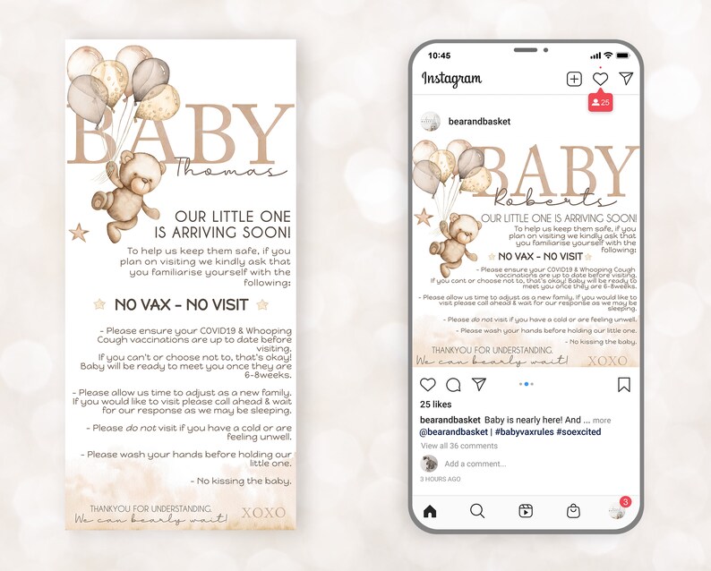 Baby No Visit No Vax Social Media Post Template Baby Visit - Etsy Australia