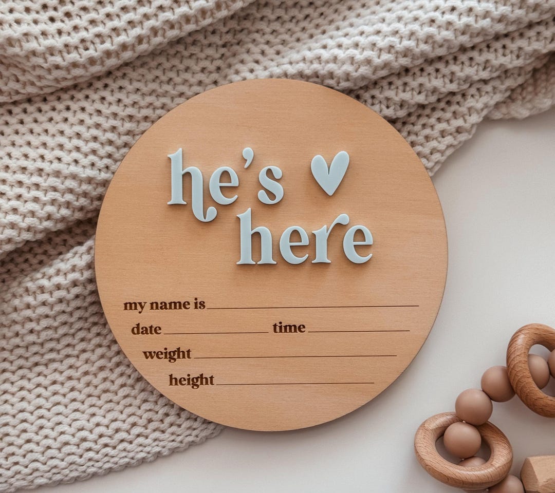 He's Here Baby Announcement Plaque | She's Here | Newborn Birth ...