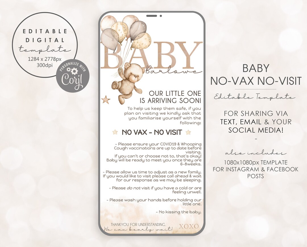Baby No Visit No Vax Social Media Post Template Baby Visit Rules ...