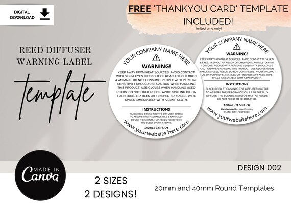 Editable Reed Diffuser Warning Label / Candle Warning Label / - Etsy