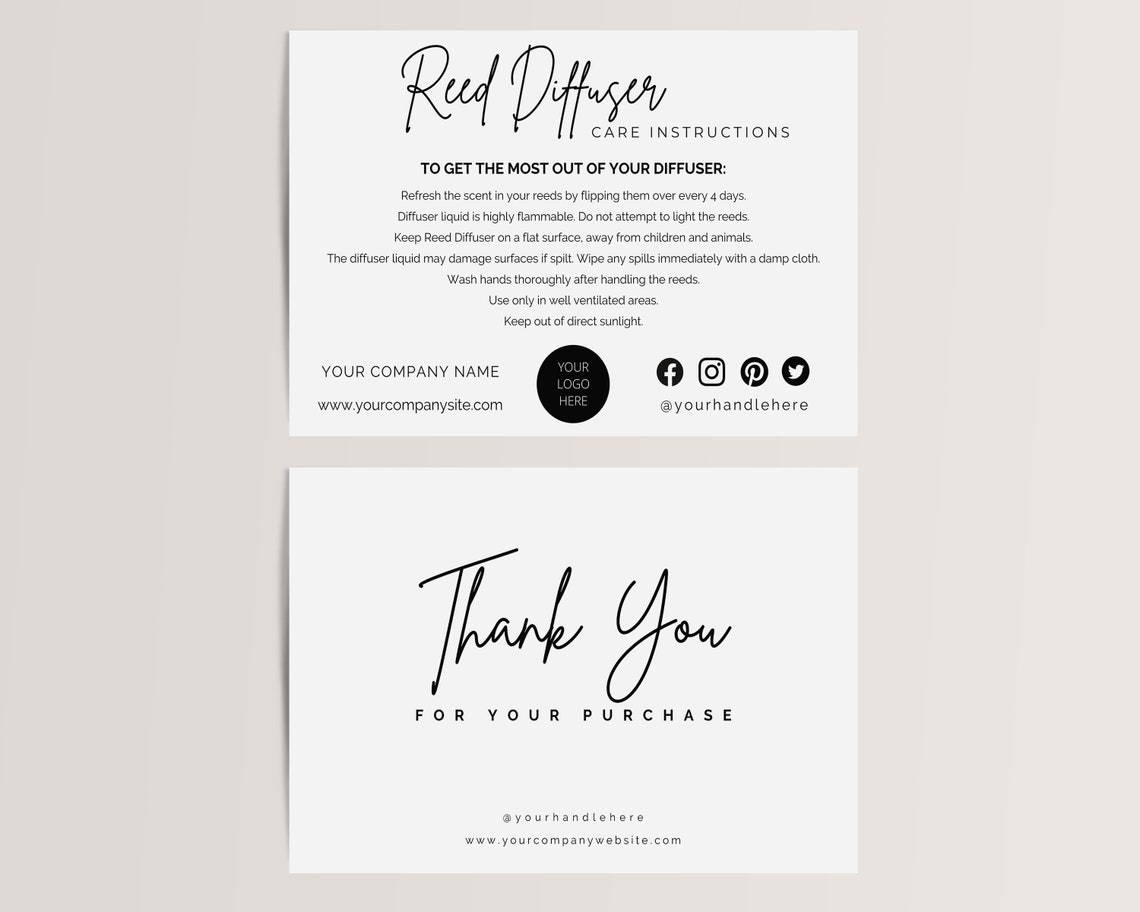 Simple Reed Diffuser Care Card Template / 6' X 4'/ - Etsy