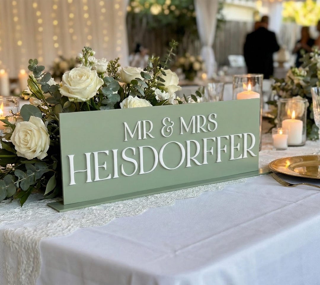 Bridal Table Name Sign | Mr & Mrs Sign | Personalised Acrylic Top Table ...