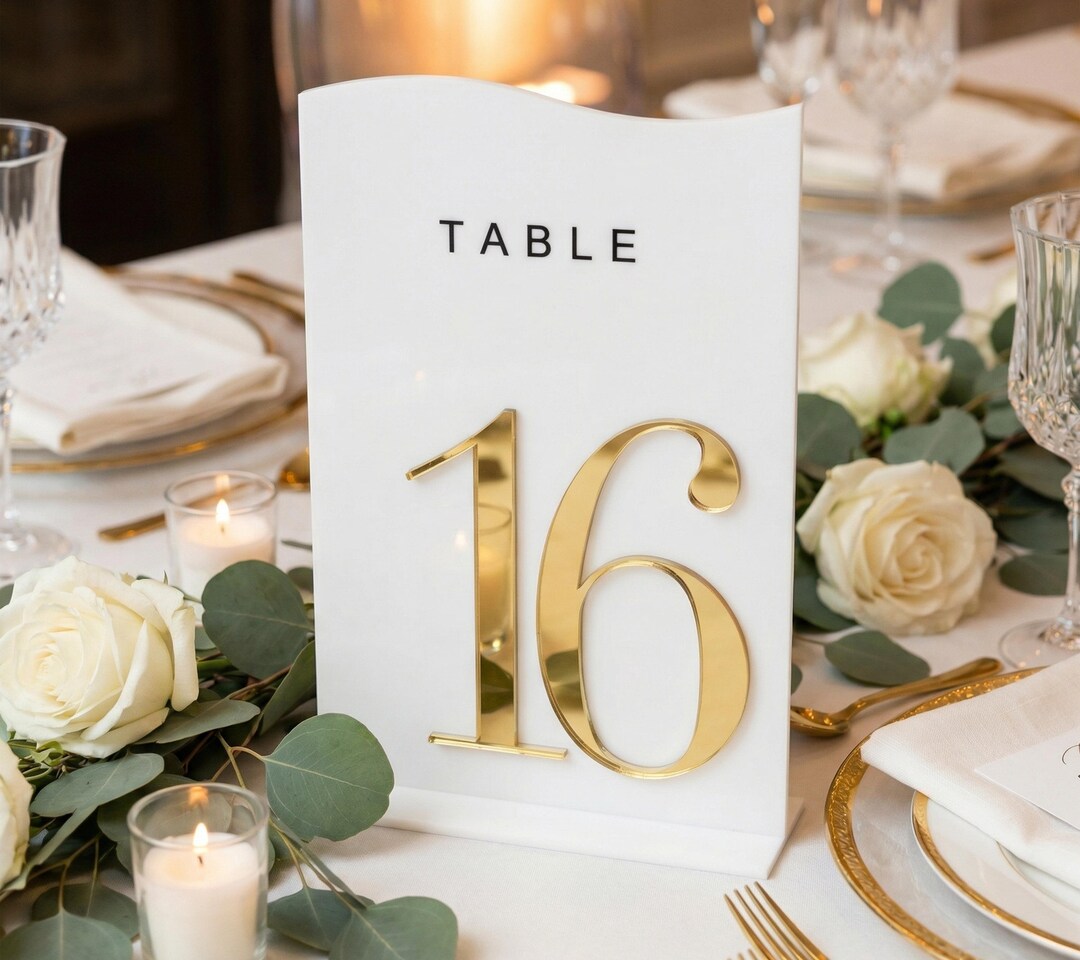3D Gold and White Acrylic Wedding Table Numbers | Wedding Table Signage ...