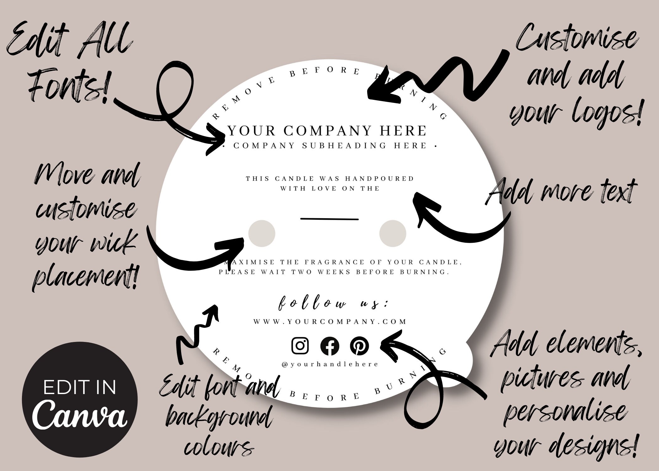 Candle Dust Cover Template / Editable Candle Dust Cover / - Etsy