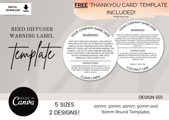 Editable Reed Diffuser Warning Label / Candle Warning Label / | Etsy UK