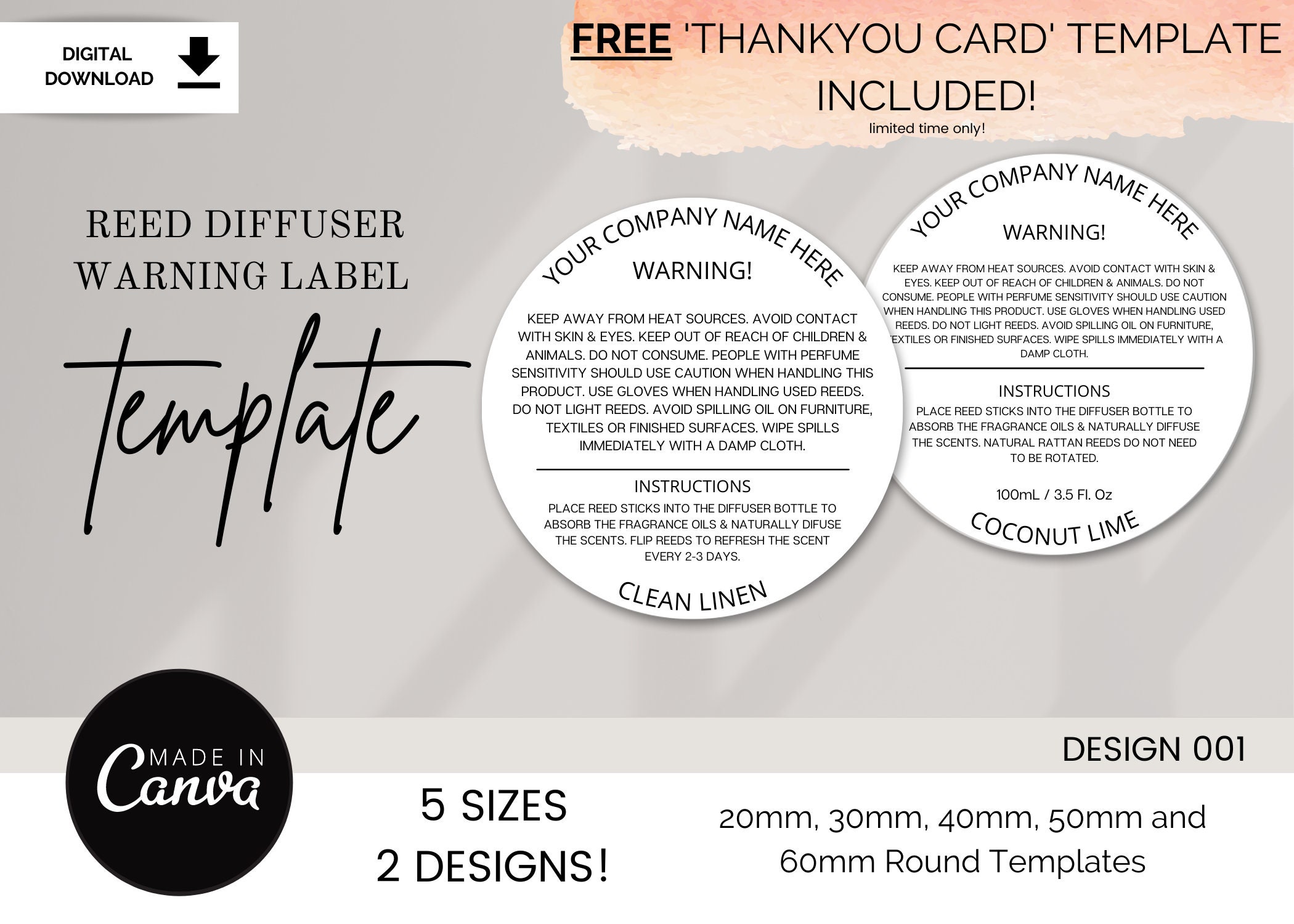 Editable Reed Diffuser Warning Label / Candle Warning Label / - Etsy ...