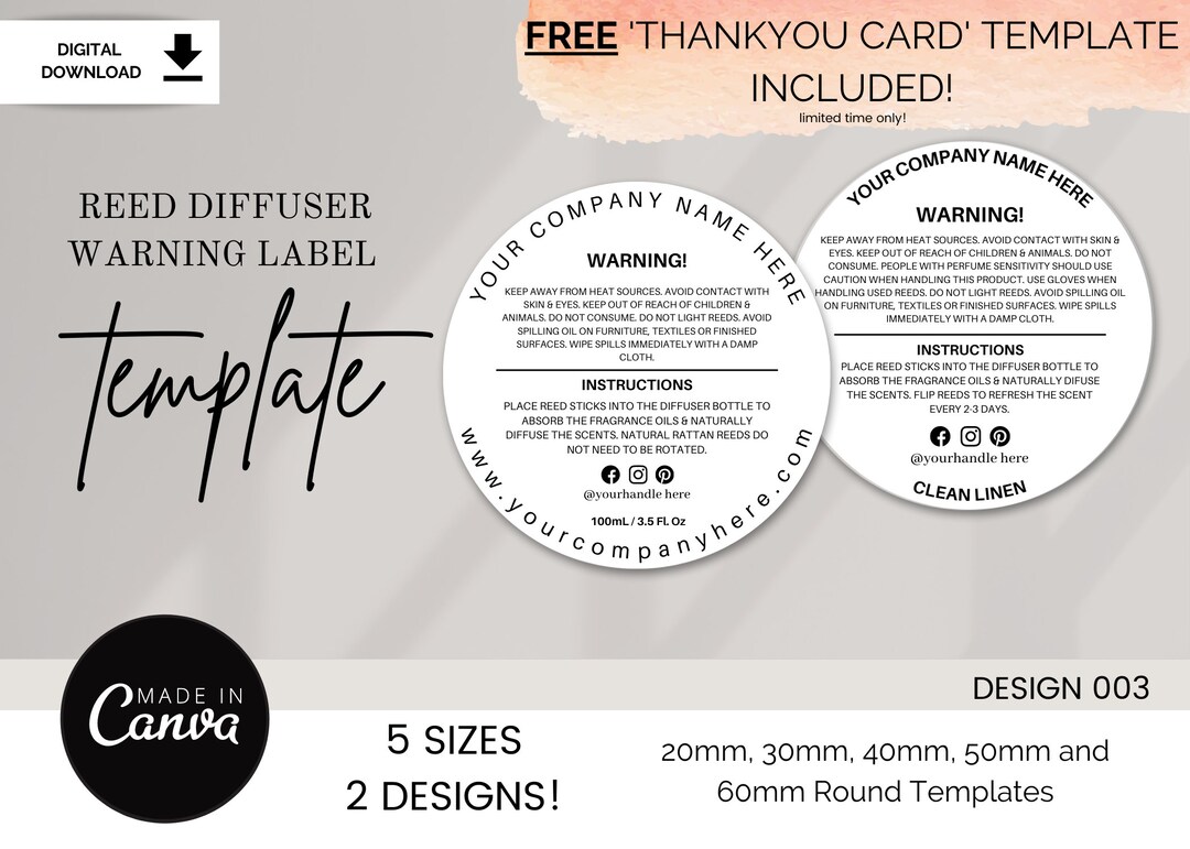 Reed Diffuser Warning Label, Editable Reed Diffuser Label, Candle ...