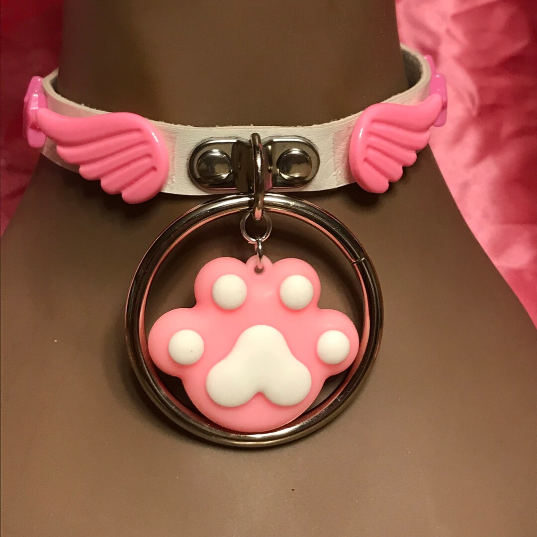 Pink White ‘ Angel Paw “ Pastel Kawaii Emo Goth Choker Necklace Collar ...