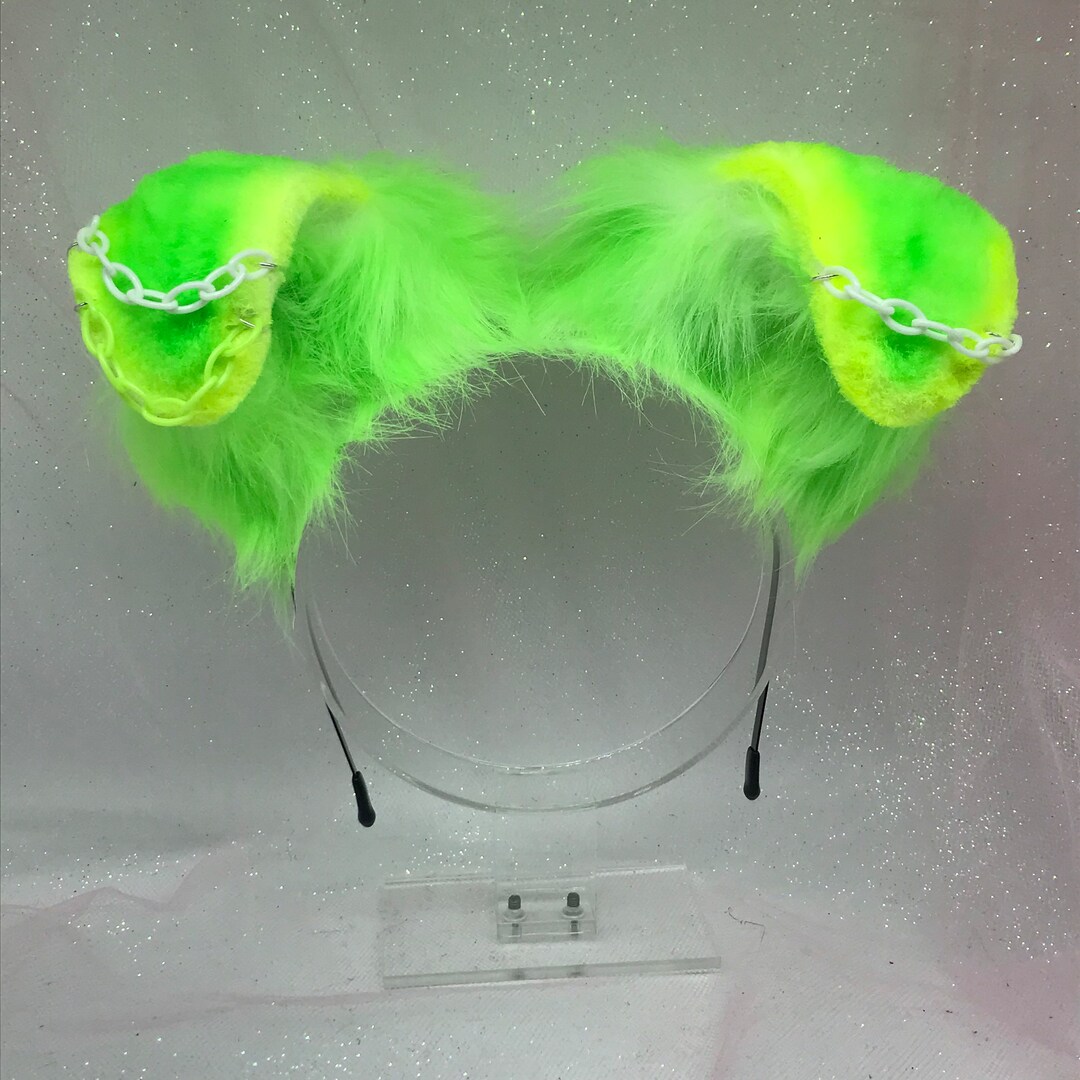 Green “ Lemon Head “ Puppy Dog Ears With Collar Witch Emo Goth Headband ...