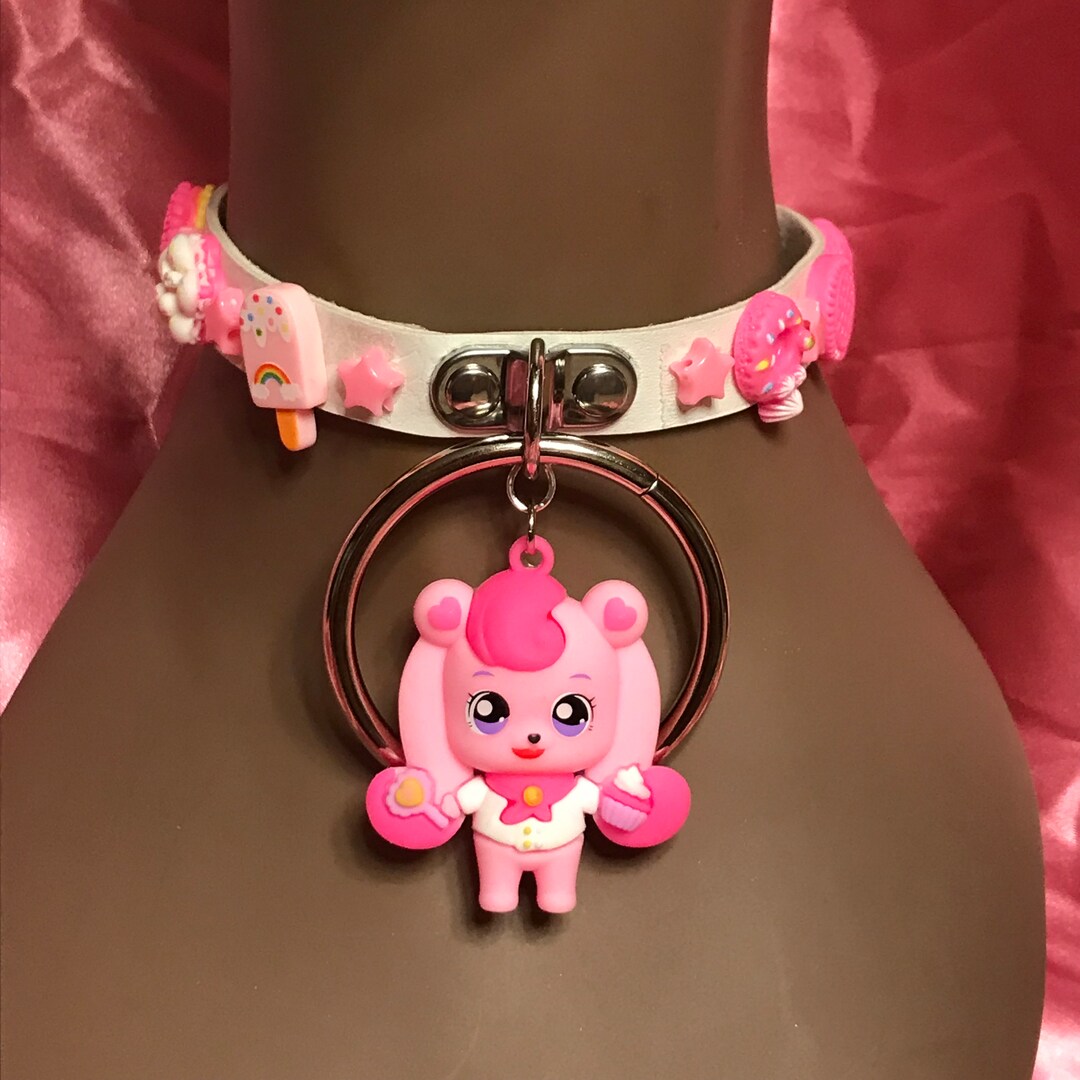 Pink White Puppy Snack Pastel Kawaii Emo Goth Choker Necklace Collar ...