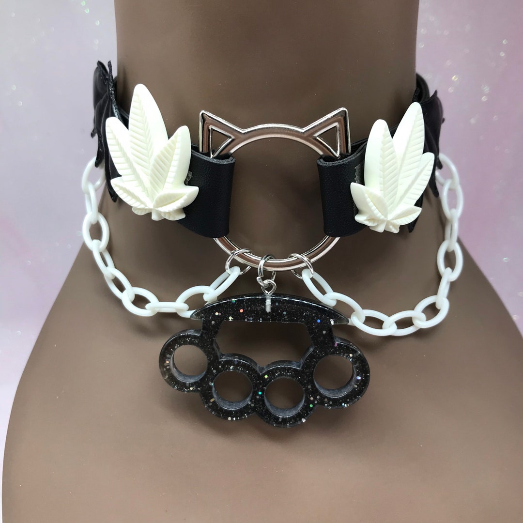 Black 420 Bat Business Pastel Kawaii Emo Goth Choker Necklace Collar ...