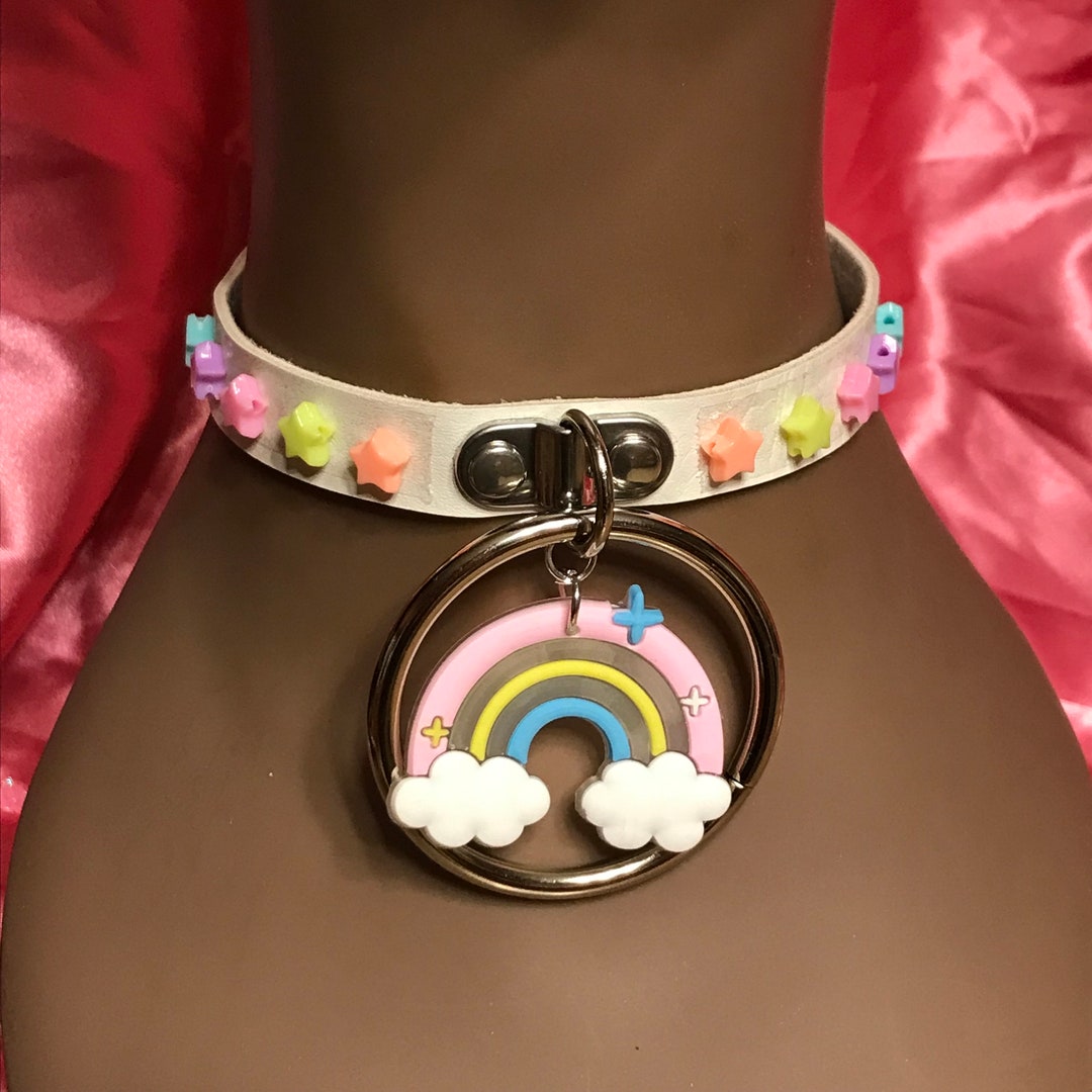Pink White Pride Dance Pastel Kawaii Emo Goth Choker Necklace Collar ...
