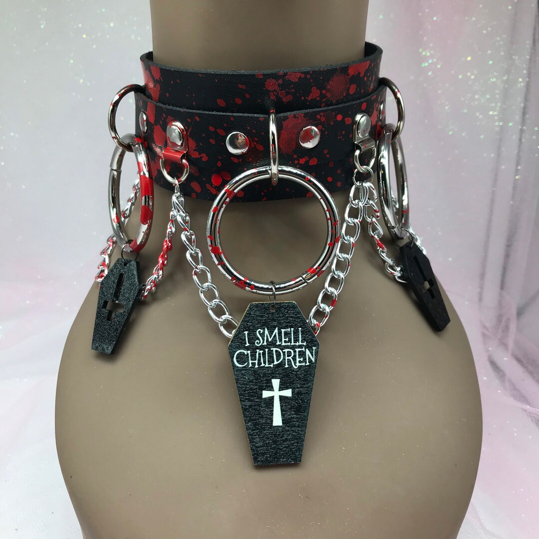 Black “ Smell Children “ Pastel Kawaii Emo Goth Choker Necklace Collar ...