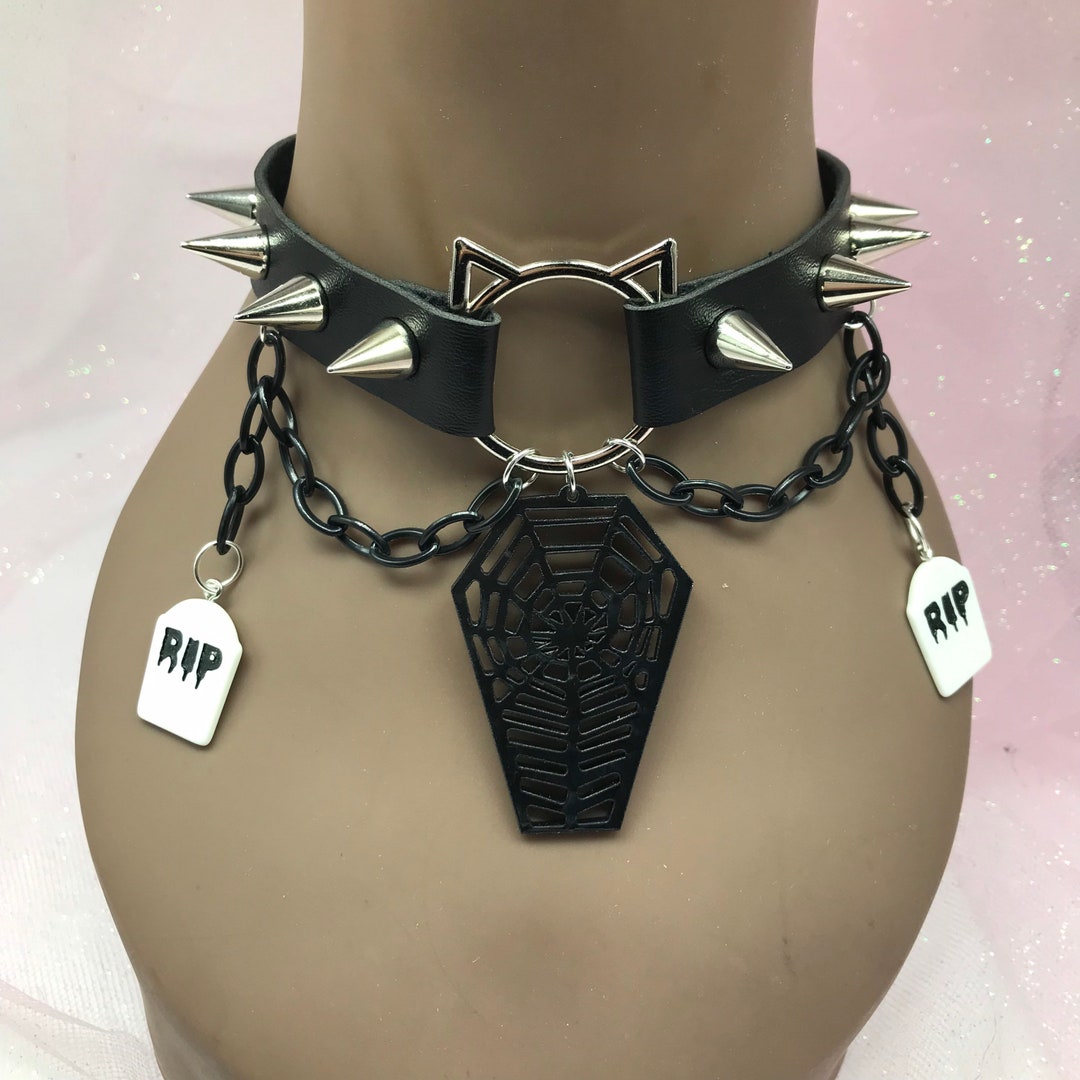 Black ‘ Death Door “ Pastel Kawaii Emo Goth Choker Necklace Collar Cat ...