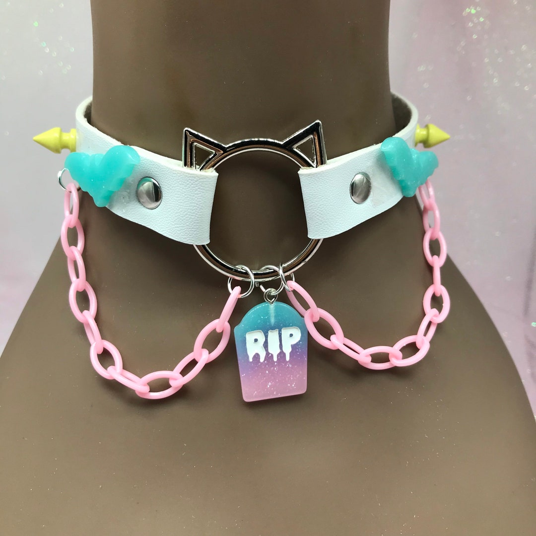 White Teal ‘ Graveyard “ Pastel Kawaii Emo Goth Choker Necklace Collar ...
